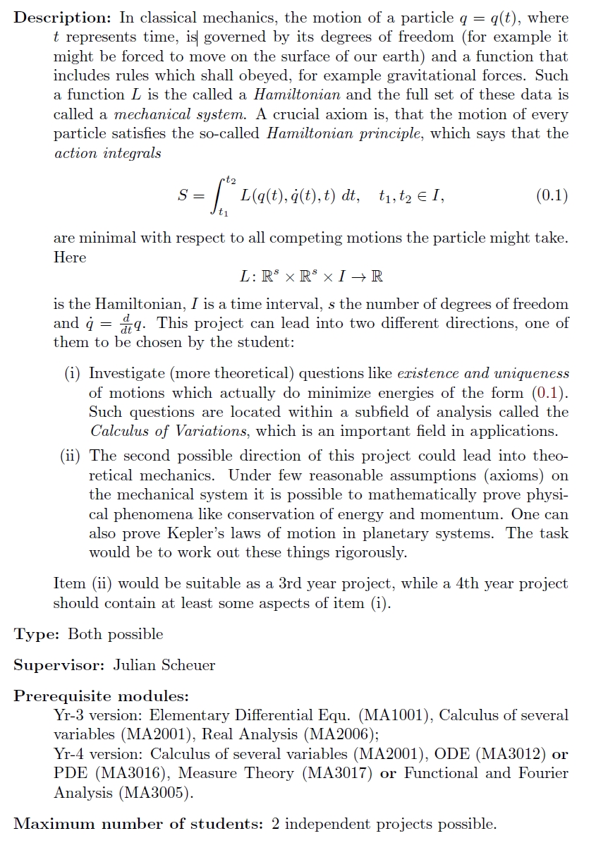 The Calculus of Variations in Classical Mechanics – Supervisor: Dr ...